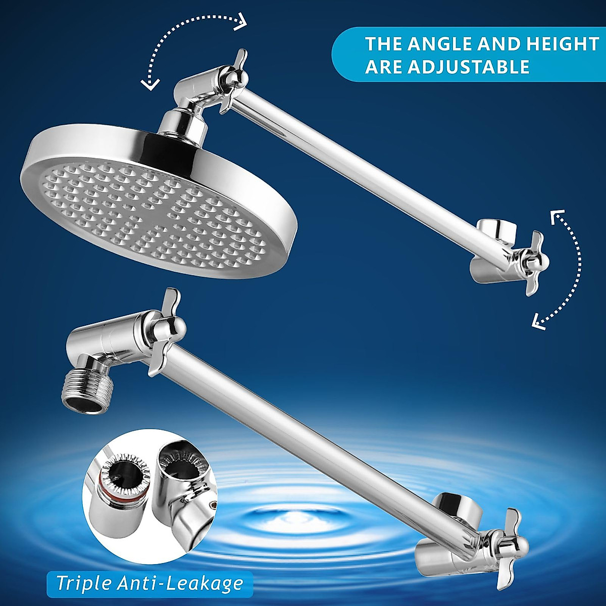 Nuodan High Pressure Rain Shower Head with 11'' Extension Arm - High Flow Rainfall Showerhead - Luxury Modern Look - Pressure Boosting (Chrome)