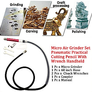Air-powered Micro Die Grinder Set 65,000 RPM Pneumatic Pencil with Wrench Grinder Tool for Cleaning Dies,Rotors,Backing Plates,Brake Pads,Mounts(90 PSI)