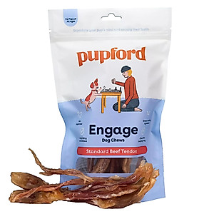 Pupford Standard Beef Tendon Chews for Dogs & Puppies, All-Natural Dog Chew with Glucosamine for HIPS and Joints, Long-Lasting Toy, Great for Teething (10 Count)