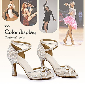 TINRYMX Latin Dance Shoes Women Rhinestones Tango Salsa Performance Ballroom Party Dance Shoes,US 8.5