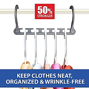 Wonder Hanger Max Pack of 10 Organizer, Triples Clothes-Hanger Space for Wrinkle-Free Clothes, Space-Saving Closet-Organization Hangers, Fully Assembled, Grey