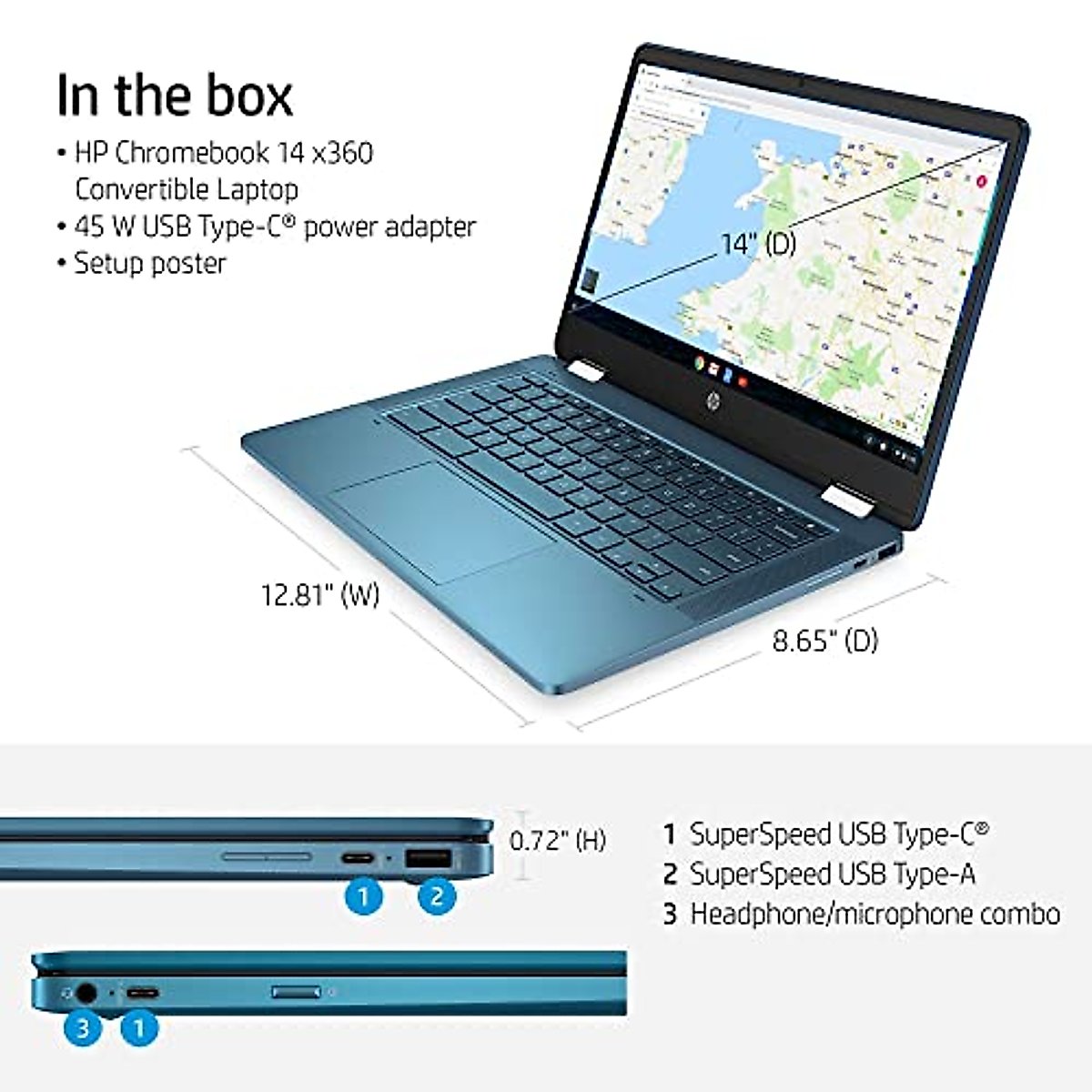 HP Newest X360 2-in-1 Chromebook 14" HD Touchscreen Laptop, Intel Celeron N4000(Up to 2.8GHz), 4GB DDR4 RAM, 128GB Space(64GB eMMC+64GB Card), WiFi, Webcam, USB Type-C, Chrome OS, Forest Teal JVQ MP