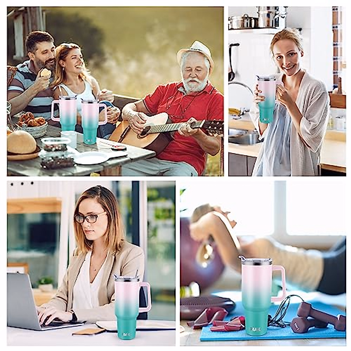 MaxBase 40 oz Tumbler with Handle and Straw Lid, Insulated Reusable Stainless Steel Travel Mug Keeps Drinks Cold up to 34 Hours, 100% Leakproof Bottle for Water, Iced Tea or Coffee, Smoothie and More