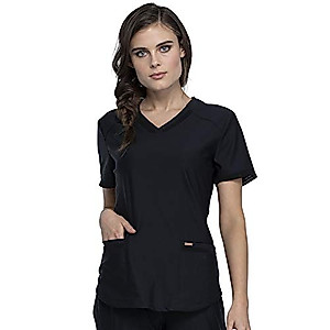 Form Scrubs for Women, Stretchy V-Neck Knit Scrub Top CK840, S, Black
