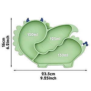 Linowos Silicone Suction Plate for Toddlers - Self Feeding Training Divided Plate Dish and Bowl for Baby and Toddler, Fits for Most Highchairs Trays (Green)