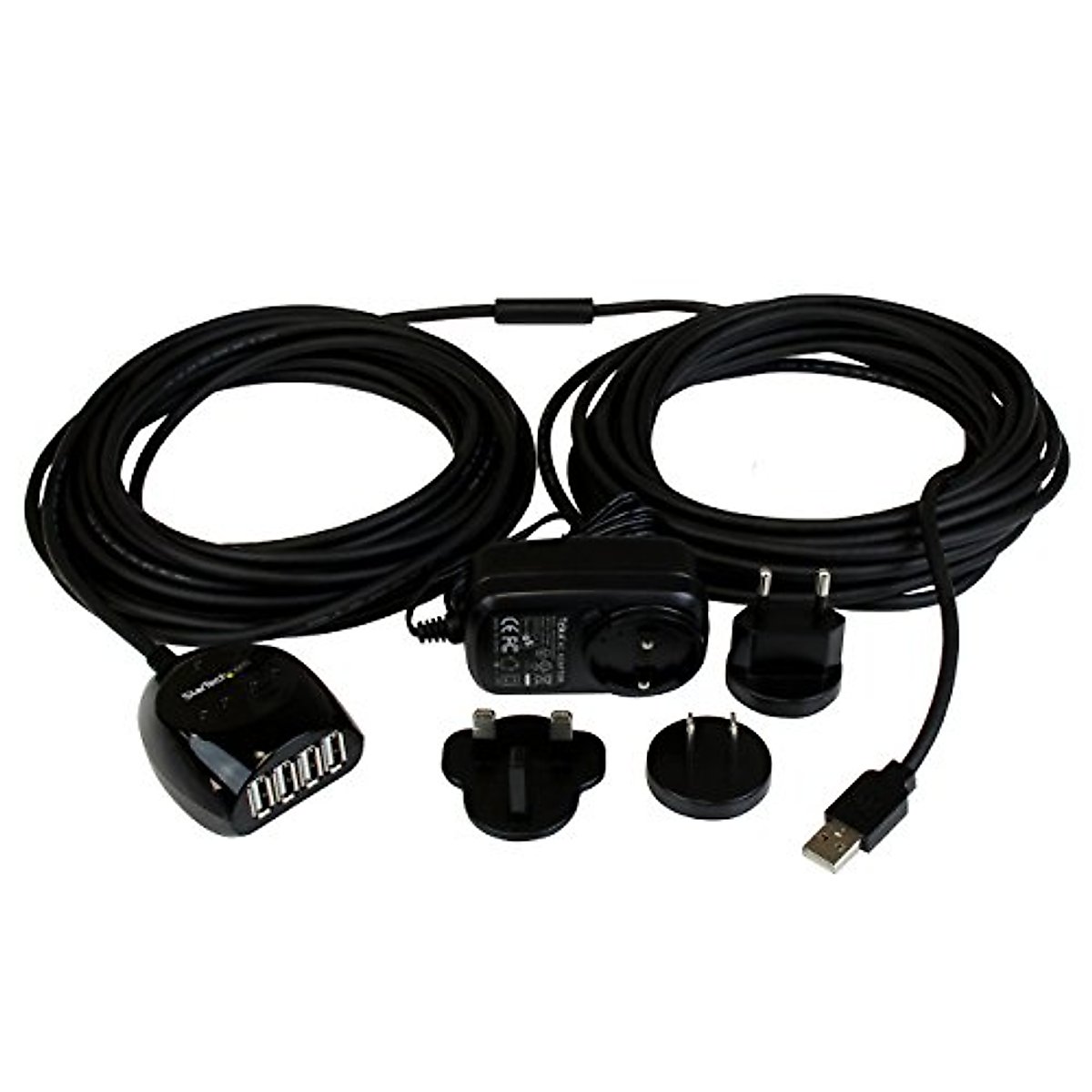 StarTech.com 15m USB 2.0 Active Cable with 4 Port Hub - Long USB Cable with 4 port USB Hub - USB A (M) to 4x USB A (F) - 15m, 50 ft Black, TAA (USB2EXT4P15M)