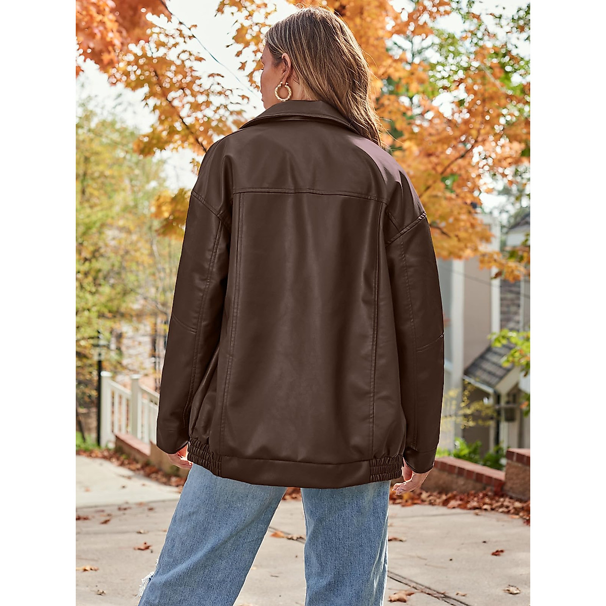 AUTOMET Womens Oversized Leather Jackets Faux Suede Fall Fashion Motorcycle Coats Winter Outfits Clothes Y2k Tops Brown M