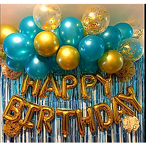 Teal Gold Balloons for Turquoise Gold Black Birthday Decorations for Women/Graduation Decorations 30pcs Teal Gold Balloons Bridal Shower Decorations/Turquoise Gold Black Wedding Decorations