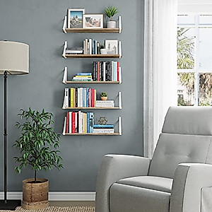 Wallniture Bora 24"x6" Floating Shelves for Wall Decor, Bookshelf Living Room Decor, Wall Shelves for Bedroom Decor, Bathroom Shelves, Kitchen Floating Shelf Burnt Set of 5