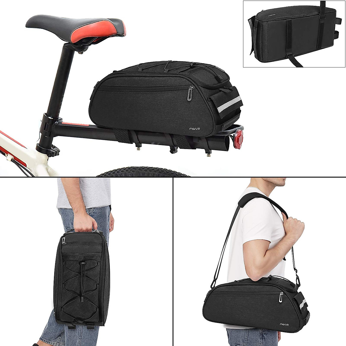 MOSISO Bike Rack Bag, Waterproof Bicycle Trunk Pannier Rear Seat Bag Cycling Bike Carrier Backseat Storage Luggage Saddle Shoulder Bag, Black