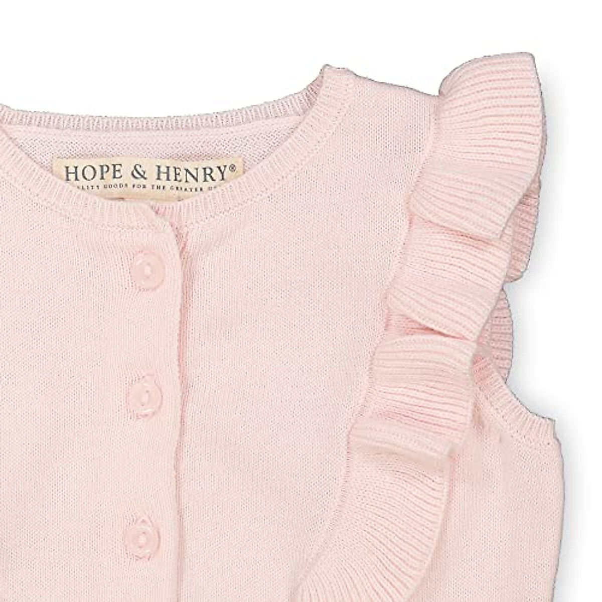 Hope & Henry Layette Baby Short Sleeve Ruffle Sweater Romper Pale Pink