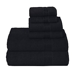 Elvana Home Ultra Soft 6 Pack Cotton Towel Set, Contains 2 Bath Towels 28x55 inch, 2 Hand Towels 16x24 inch & 2 Wash Coths 12x12 inch, Ideal for Everyday use, Compact & Lightweight - Black