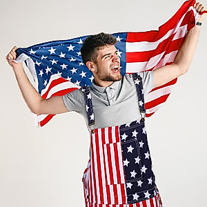 Mepase 3 Pcs American Flag Overalls Bib Set with Denim Patriotic American Flag Print Denim Bib USA America Glasses American Flag Western Hat for Men Women Summer 4th of July Halloween Cosplay