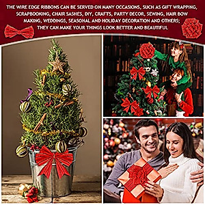 Christmas Wired Velvet Ribbon with Gold Edge, Velvet Waterproof Ribbon Wrapping Velvet Decoration Ribbon for Xmas Wreath Bows Floral Craft Ornaments, Red Stripes (4 Inch by 60 Yard)