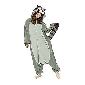 SAZAC Raccoon Kigurumi - Onesie Jumpsuit Halloween Costume Gray