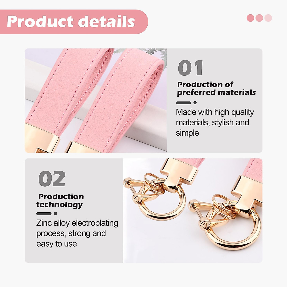GKmow 1 PC Car Key Fob, Leather Suede Horseshoe Pendant, Unisex Car Key Fob Holder Decoration (Pink & Gold)