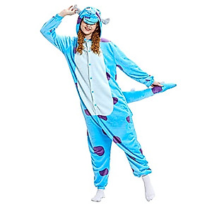 ALITERCY Sulley Sullivan Unisex Adult Pajamas, One Piece Animal Cosplay Costume Halloween/Christmas Winter Home Wear Blue