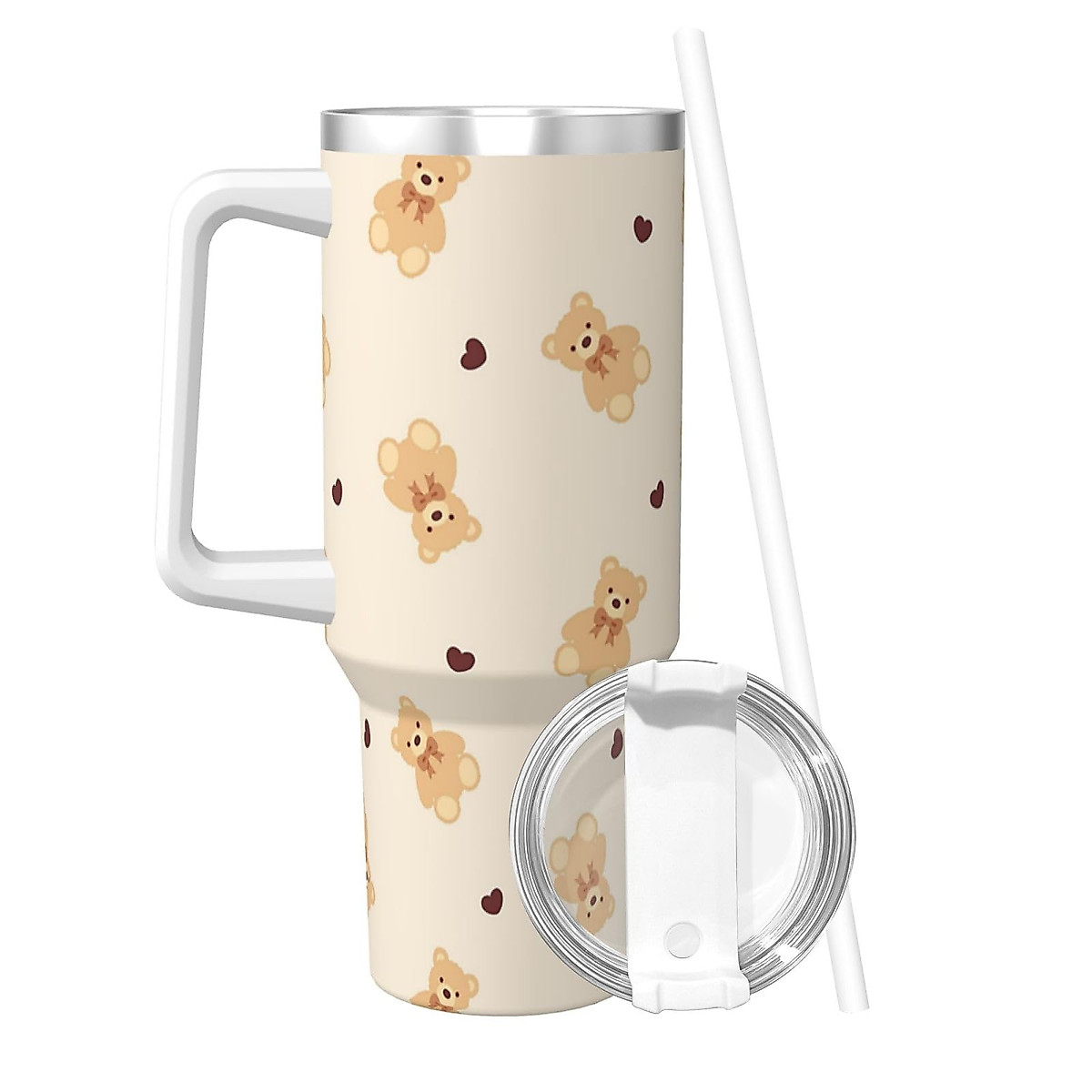 Teddy Bears Hearts 40oz Tumbler With Handle And Straw Insulated Tumblers Leak Proof Double Walled Stainless Steel Travel Mug pattern73