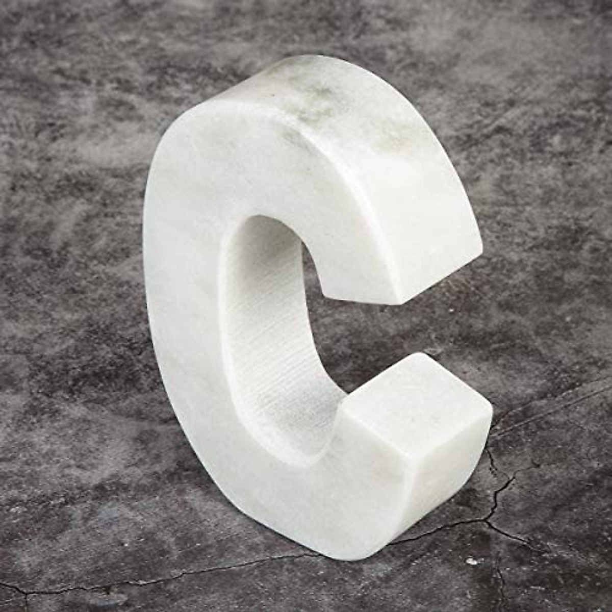 Creative Home Natural Marble Stone Letter C Bookends Paper Weight Office Shelf Organizer Table Top Decorative Piece, 4" W x 5.9" H, 1.5" D, Off-White (Color May Vary)