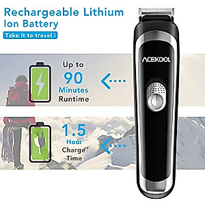Acekool Hair Trimmer for Men, Cordless Hair Clippers 19 in 1 Waterproof Electric Beard Trimming Body Mustache Nose Ear Facial with Hairdressing Cape Kit Black