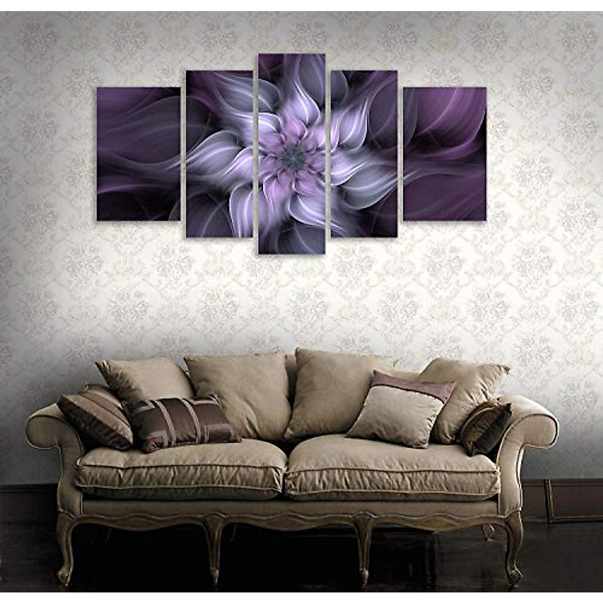 TutuBeer 5 Panel Bauhinia Chinese Redbud Purple Flower Plant Botany Picture Flower Artwork Oil Painting on Canvas Stretched and Framed Giclee Print Home Decoration Living Room Bedroom Wall Art Hanging