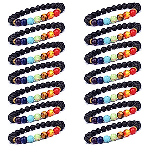 Svovin 14 Pcs Lava Rock 7 Chakra Energy Oil Diffuser Bracelet Set for Women Men Unisex Elastic 8mm Stone Yoga Beaded Bracelets Jewelry With Lucky Healing