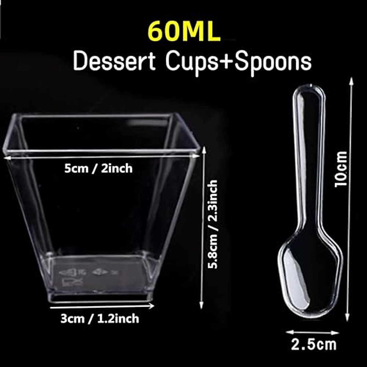 Wnqou 60ml Clear Dessert Cups with Spoons,50Pcs Reusable Plastic Dessert Cups,Mini Serving Bowl for Desserts Mousses,Puddings,Party ﻿