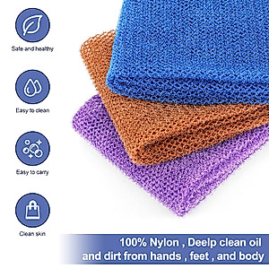 Tegeme 3 Pcs African Exfoliating Net Sponges Bath Back Scrubbers Long with Pull Strap Exfoliating Smoother Nylon Body Shower Loofahs Cloth for Women Men Daily Handles Washcloth Wash Purple Blue Coffee