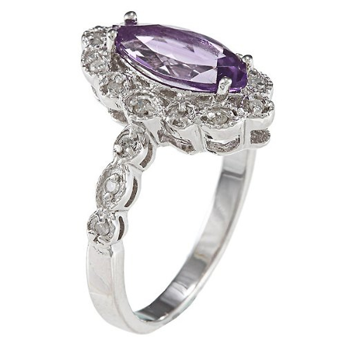 Sterling Silver Vintage Style Marquise Amethyst and Diamond Ring (1/4 TDW)