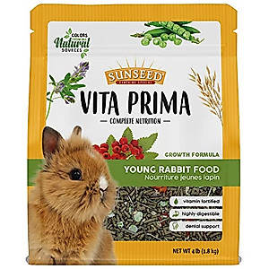 Sunseed Vita Prima Young Rabbit Food - Complete Nutrition - Premium Fortified Blend with Timothy Hay, 4 lb