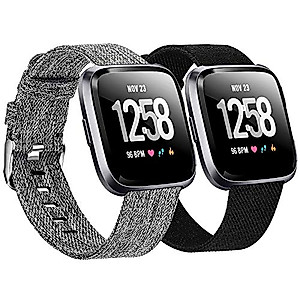 Welltin 2 Pack Bands Compatible with Fitbit Versa / Fitbit Versa 2 / Fitbit Versa Lite for Women Men, Breathable Woven Fabric Strap, Adjustable Replacement Wristband for Fitbit Versa Smart Watch