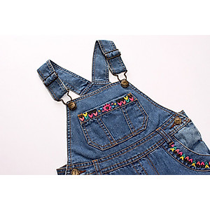KIDSCOOL SPACE Baby & Little Girls Denim Overalls,Jean Workwear,Deep Blue,3-4 Years