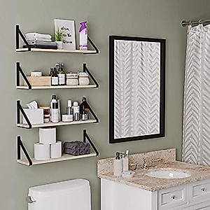 Wallniture Bora Floating Shelves for Wall Storage, 24"x6" Floating Book Shelves for Living Room, Natural Wood Wall Shelves for Books and DVD Storage, Set of 4