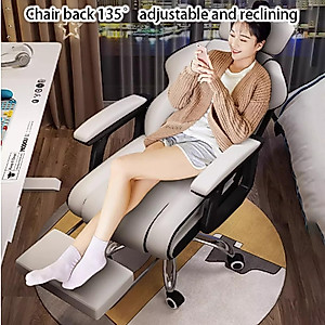Ergonomic Office Chair, Executive Office Chair Comfortable Foot Pedal PU Leather Ergonomic Computer Office Home Study Height Adjustable Swivel Chair (Color : White, Size : Foot Pedal)