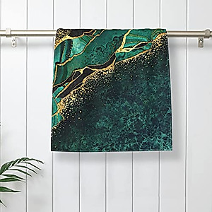 VARUN Long Hand Towels Luxurious Green Golden Texture Ultra Soft Towel Abstract Natural Marble Stone Surface Design Absorbent Luxury Towels for Bathroom Hotel Gym and Spa 27.5x15.7in