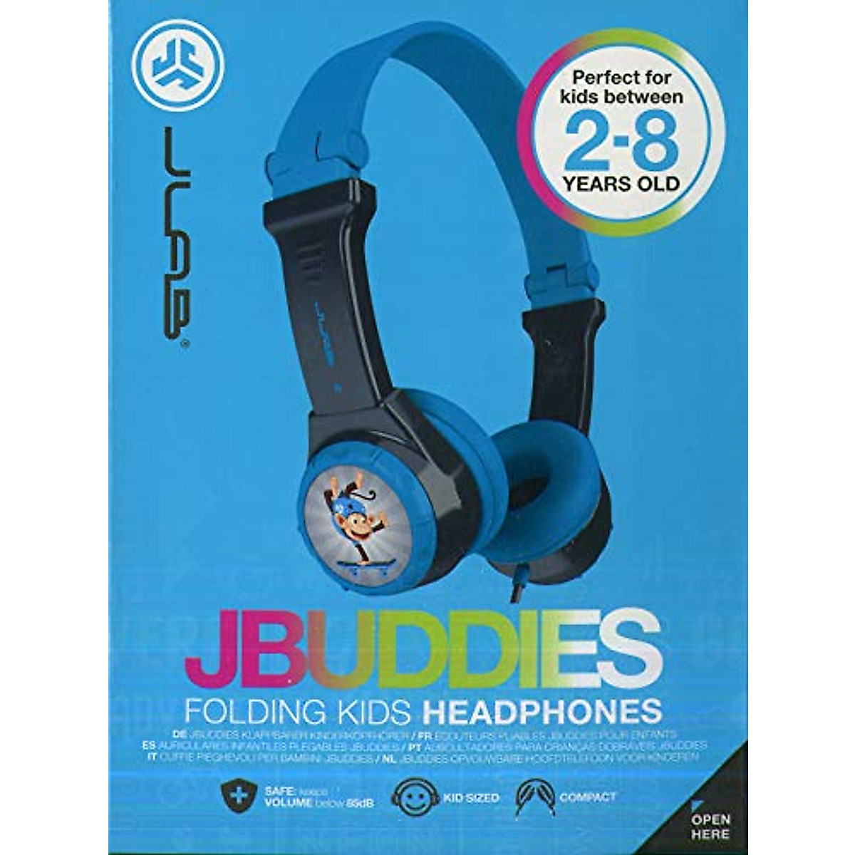 JLAB JBuddies Folding Kids Wired Headphones | Toddler Headphones | Noise Isolation | Kids Safe | Volume Limiting Headphones | Headphones for Children | Gray/Blue