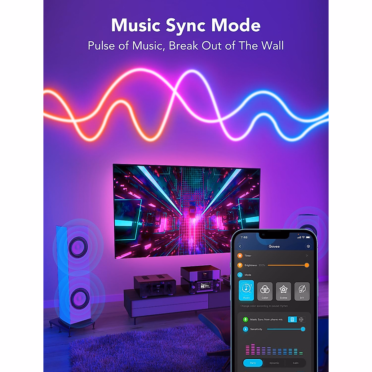 Govee Neon Rope Lights RGBIC, 16.4ft LED Strip Lights Music Sync, Customizable DIY Design, Works with Alexa Google Assistant, Personalized Neon Lights for Gaming Room Wall Decor (Not Support 5G WiFi)