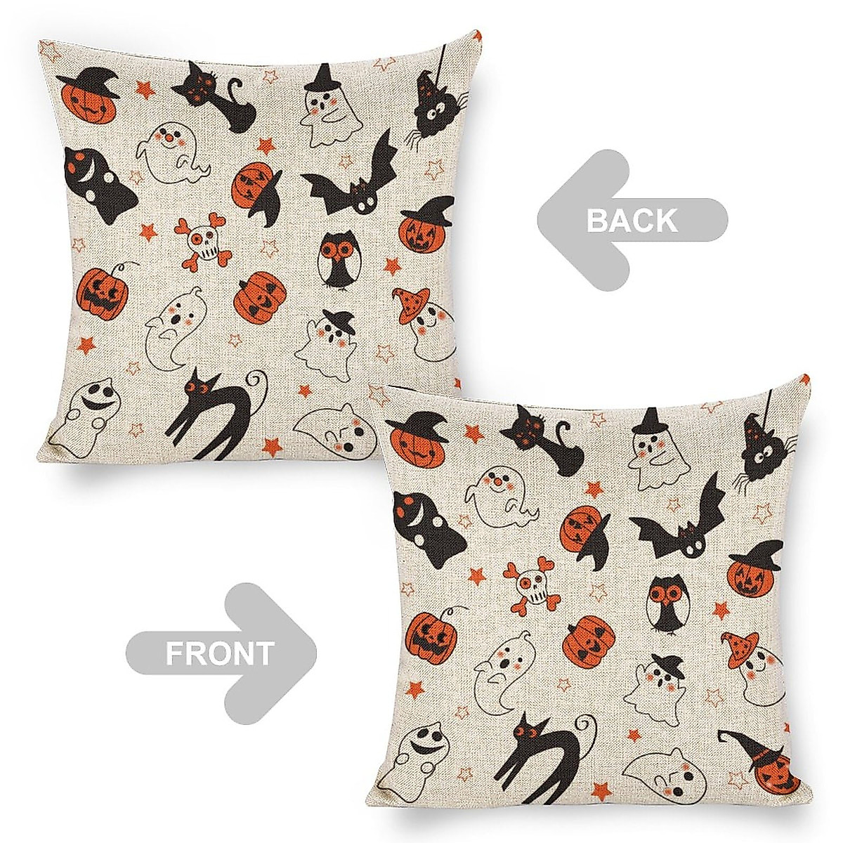 Halloween Ghosts Pattern Throw Pillow Covers 18×18 Pillowcases Set of 2 Cartoon Style Linen Decorative Square Pillow Case Cushion Covers Standard Size for Sofa Couch Outdoor Bed Pillow Protectors