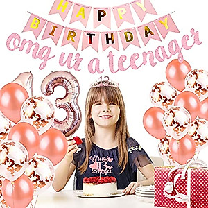 13th Birthday Decorations for Girls Rose Gold Sash Tiara Crown Cake Topper Banner Balloons for 13 Years Old Birthday Party Supplies