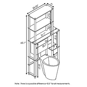 Furinno Turn-N-Tube with 5 Shelves Toilet Space Saver, French Oak Grey/Black