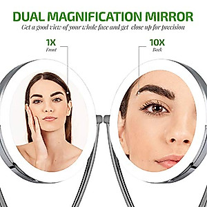 Ovente 8" Lighted Tabletop Makeup Mirror with 1X/10X Magnification, Double-Sided Magnifying Vanity Mirror, Dimmable LED Lights, 360° Swivel Design and Dual Power Supply, Polished Chrome MLT75CH1X10X