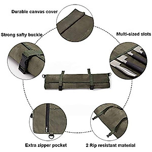 Knife Roll ,Chef’s Knife Roll Bag, Waxed Canvas Knife Cutlery Carrier, Portable Chef Knife Cases, Knife Roll Holders With 10 Slots Plus 1 Zipper Pockets Can Hold Home Kitchen Knife Tools Up To 18.8”
