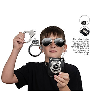 Skeleteen Kids Detective Set Accessories - Cool Special Agent Spy Gadgets Equipment for Detective Costumes with Sunglasses, Ear Piece, Badge, and Handcuffs