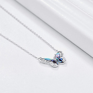 PRAYMOS 925 Sterling Silver Butterfly Necklace Women Abalone Shell Aesthetic Jewelry 20in Chain