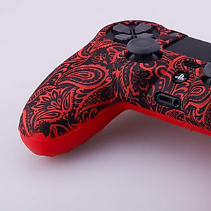 9CDeer 1 Piece of SiliconeTransfer Print Protective Cover Skin + 6 Thumb Grips & Dust Proof Plugs for PS4/Slim/Pro Controller Foliage Red