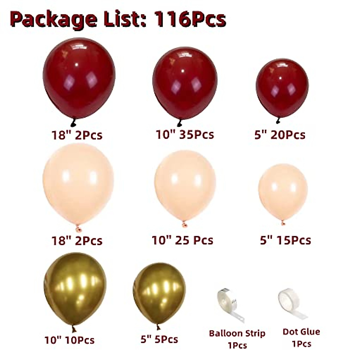 Burgundy Maroon Balloon Garland Arch Kit, 114Pcs Burgundy Gold and Cream Ivory Balloons for Birthday Valentines Day Wedding Bachelorette Bridal&Baby Shower Engagement Thanksgiving Friendsgiving Party Decoration Supplies