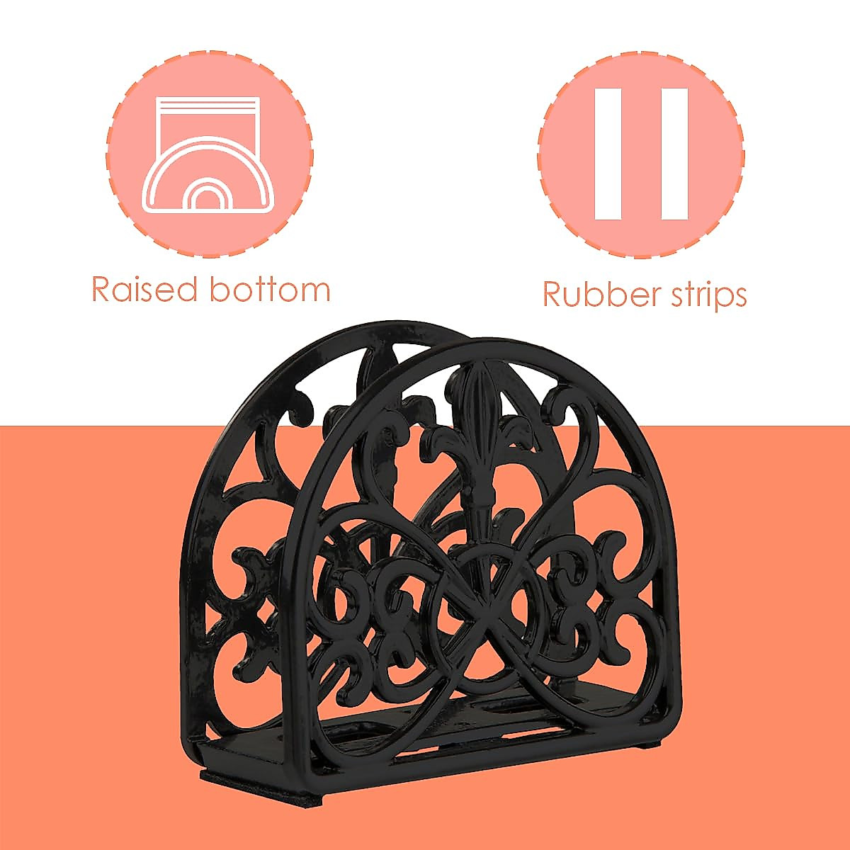 Cast Iron Kitchen Pantry Ware Bundle (2 Piece Set) In Matte Black ; Includes Napkin Holder & Farmhouse Lazy Susan | By Home Basics