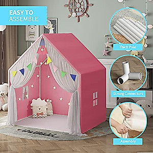 cuoote Kids Tent, Indoor & Outdoor Toddler Tent,Kids Play Tent, Large Kids Playhouse, Natural Canvas Washable Foldable Kids Play Tent for Toddler Girls Boys,Pink