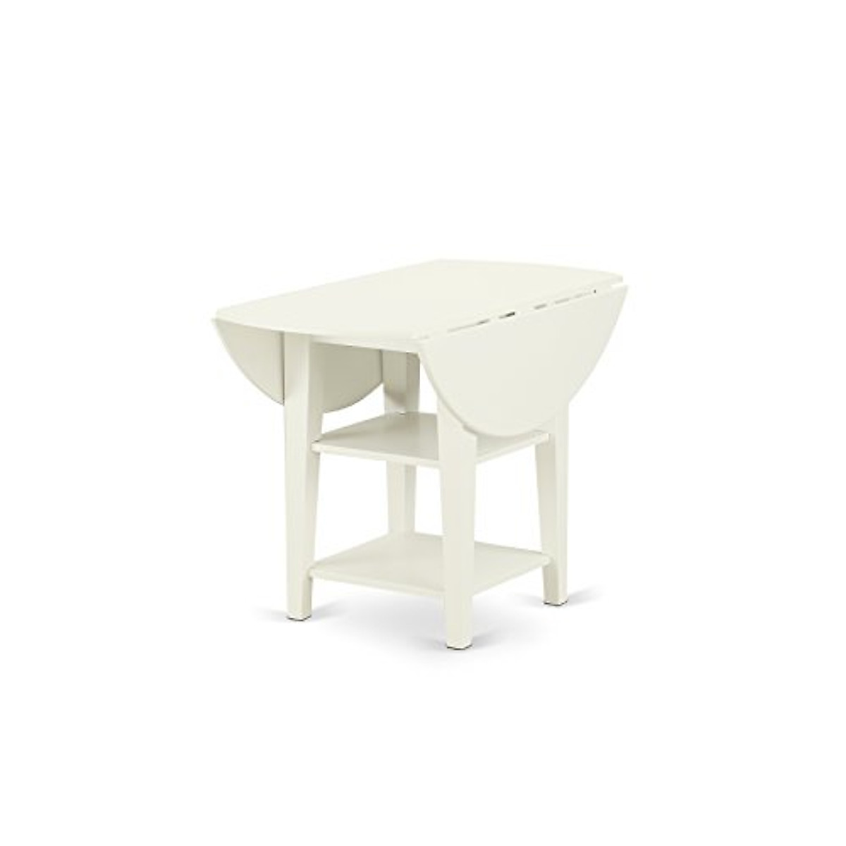 East West Furniture SUBO3-LWH-LC 3 Piece Dining Room Furniture Set Contains a Round Dining Table with Dropleaf & Shelves and 2 Faux Leather Upholstered Chairs, 42x42 Inch, Linen White