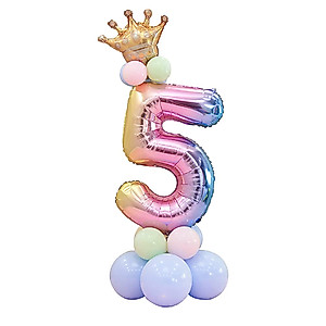 DUILE 32"Large Size Rainbow Number 1 Balloon Set Children's Birthday Party Aluminum Foil Balloon Set (5)